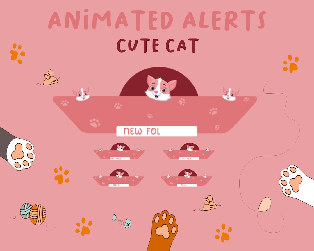 Animated Twitch Alerts Cute Cate,cat Twitch Alerts Pack, Pink Pastel ...