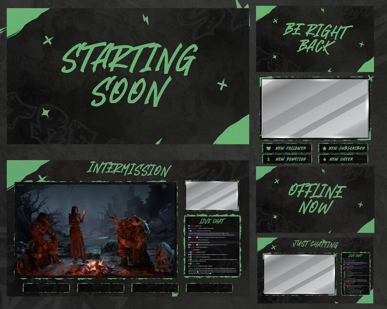 Green and Black Animated Twitch Overlay, Simple Stream Overlay Twitch ...