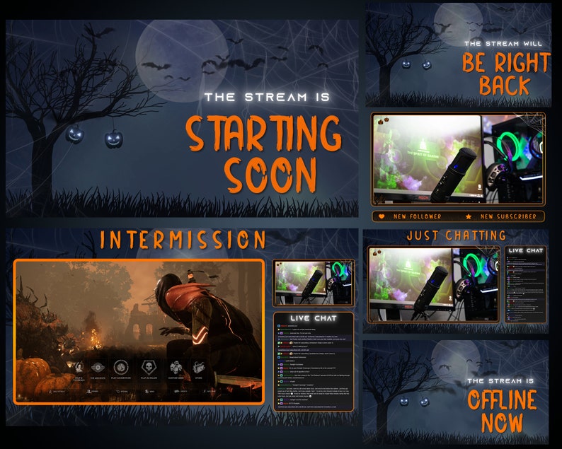 Twitch Halloween Animated Overlay, Black Spooky Stream Overlay ...