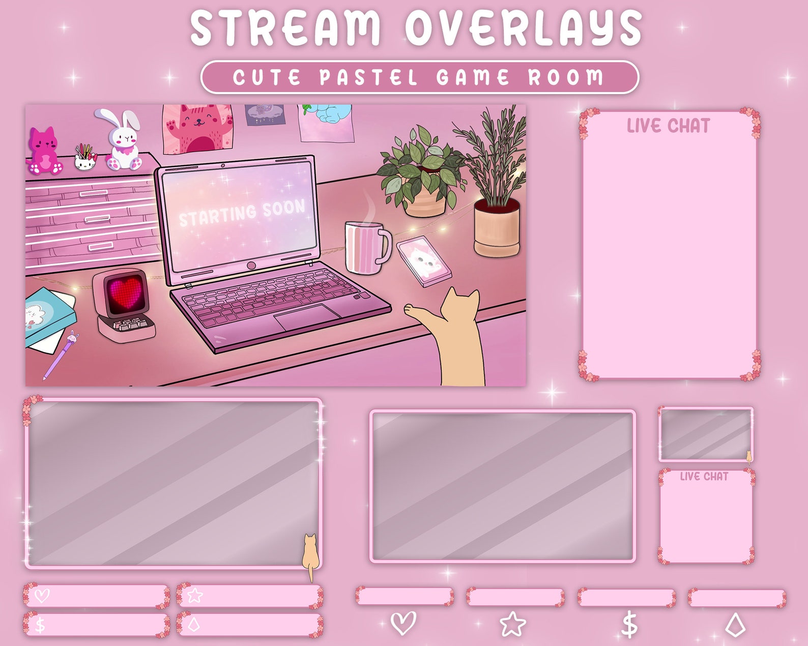 Cozy Animated Stream Overlay, Twitch Cute Animated Overlay, Cute Pastel ...