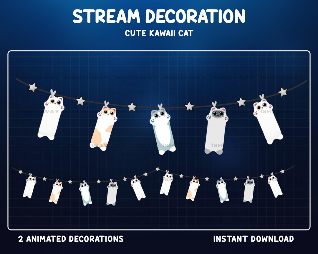 Animated Cute Cat Twitch Overlay, Pastel Cat Stream Decoration, Cute ...