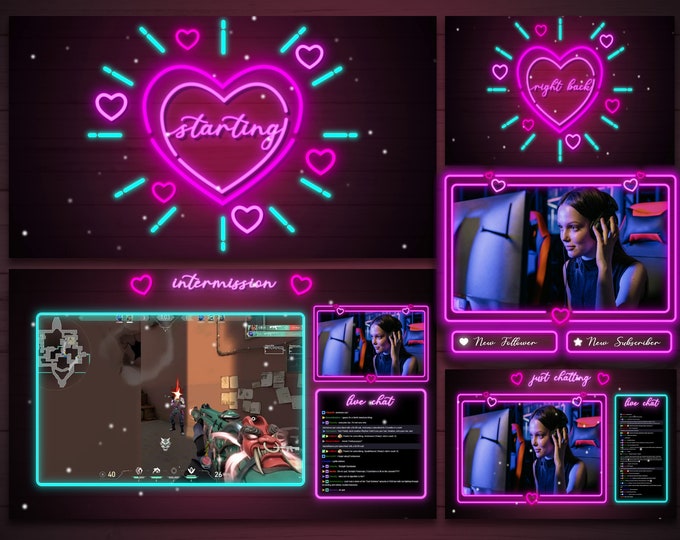 Neon Love Animated Overlay, Pink Hearts Twitch Overlay, Cute Stream ...