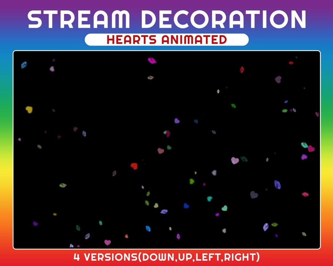 Animated Colorful Heart Stream Decoration, Hearts Twitch Overlay, Cute ...