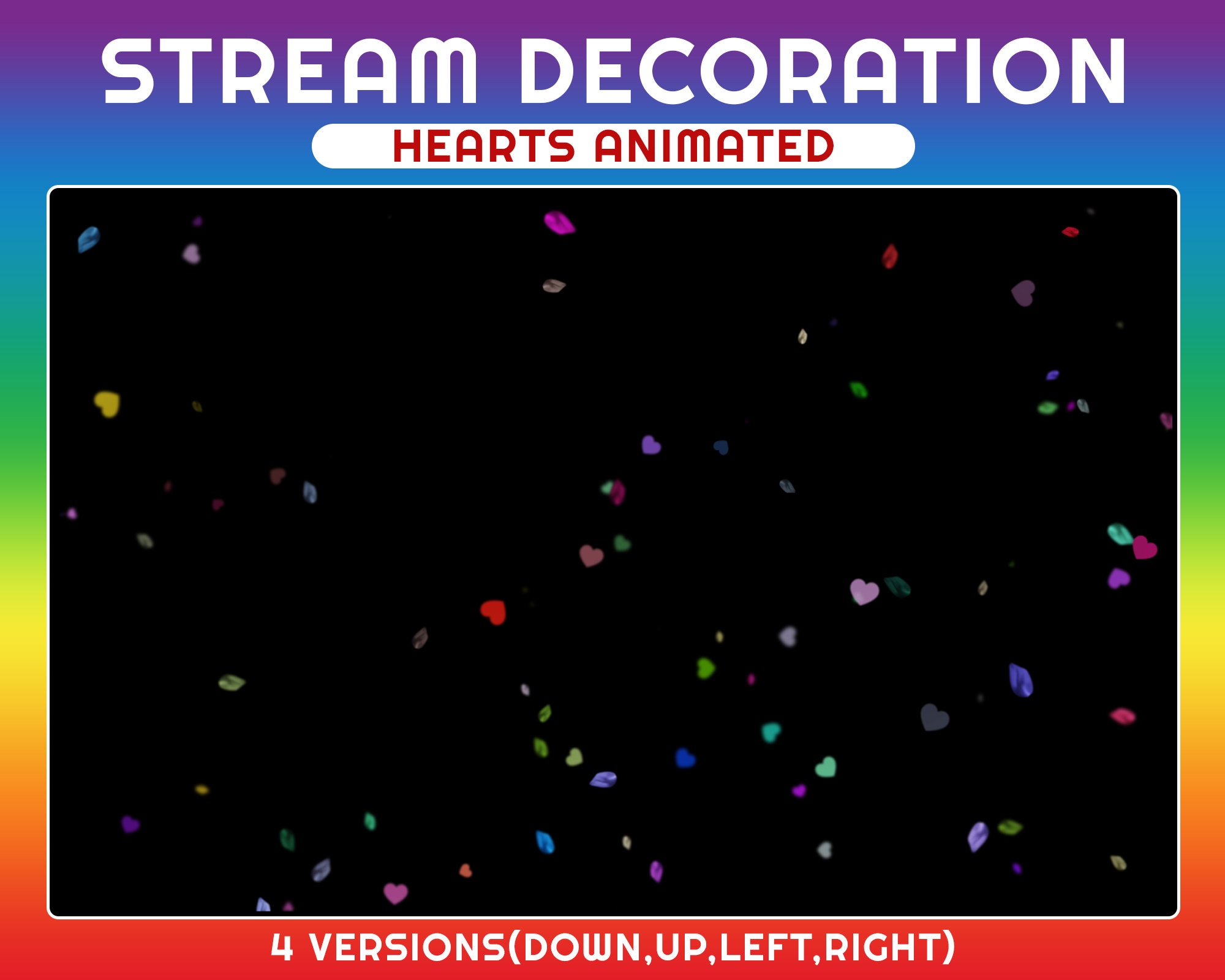Animated Colorful Heart Stream Decoration, Hearts Twitch Overlay, Cute ...