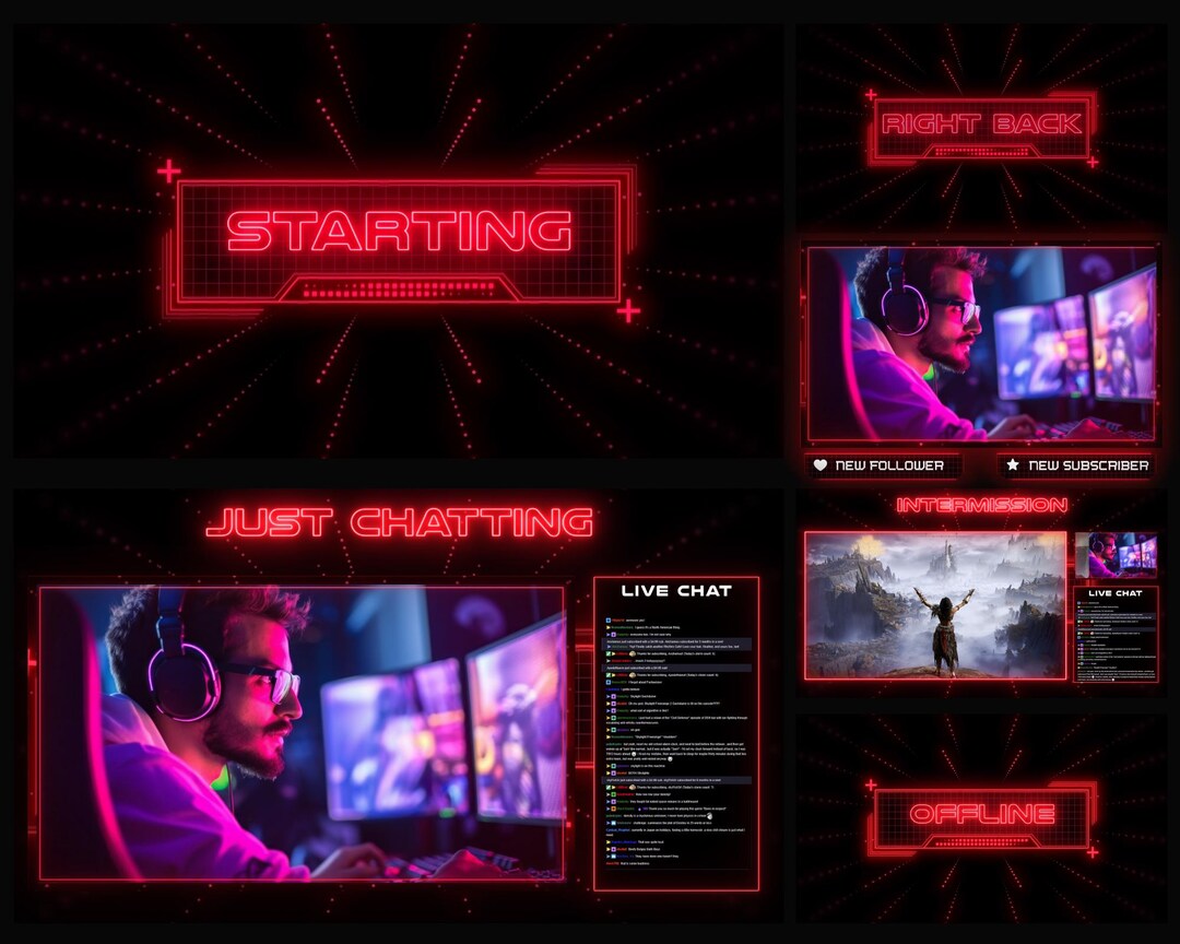 Black and Red Animated Twitch Overlays, Clean Aesthetic Dark Theme ...