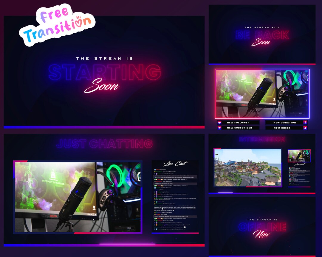 Stream Overlays Animated Neon Blue Red, Twitch Neon Animated Overlay ...