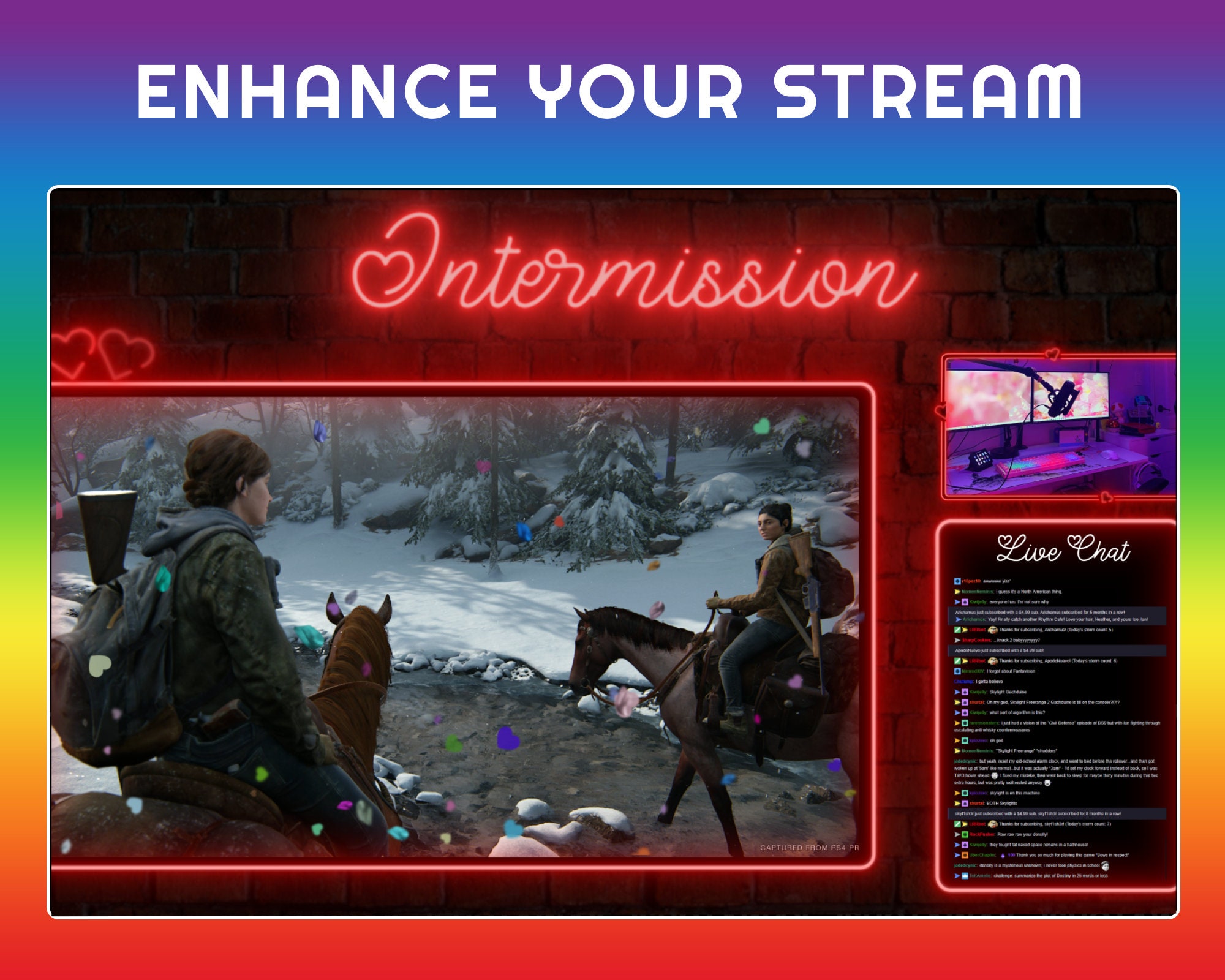 Animated Colorful Heart Stream Decoration, Hearts Twitch Overlay, Cute ...