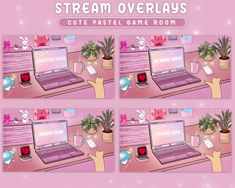 Cozy Animated Stream Overlay, Twitch Cute Animated Overlay, Cute Pastel ...