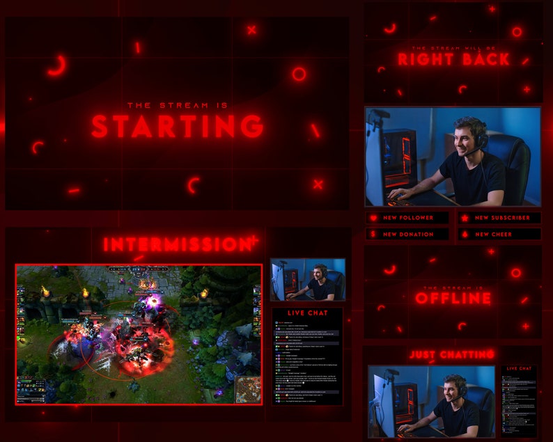 Red Animated Twitch Overlays, Clean Aesthetic Dark Theme Stream Overlay ...