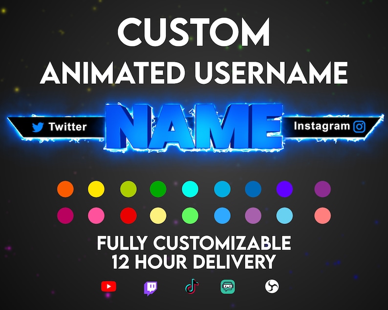Twitch Custom Animated Username With Socials, Neon Custom Name, TIK TOK ...
