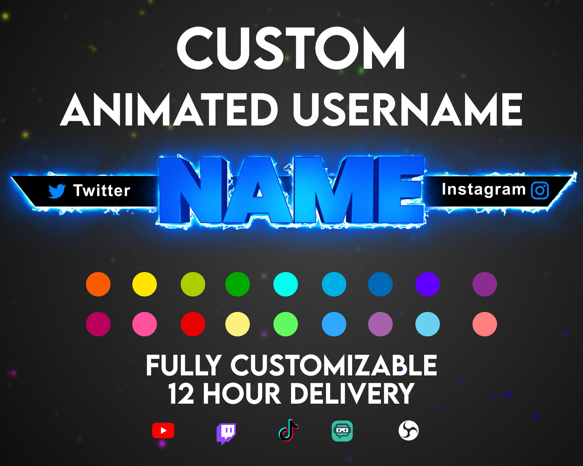 Twitch Custom Animated Username With Socials, Neon Custom Name, TIK TOK ...