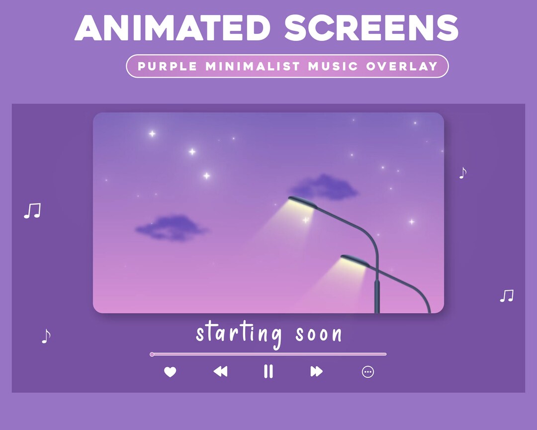 Purple and Pink Animated Twitch Overlays, Clouds Stream Overlay Package ...