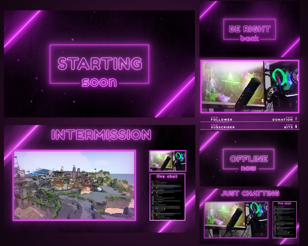 Neon Pink Animated Overlays, Animated Twitch Pack, Simple Stream ...
