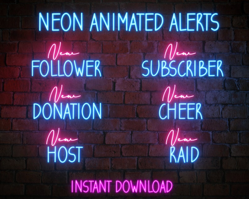 Twitch Stream Alerts Neon Animated, Pink & Blue Animated Twitch Alerts ...