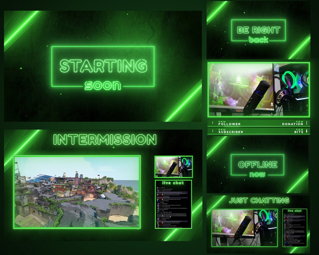 Neon Green Animated Overlays, Animated Twitch Pack, Simple Stream ...