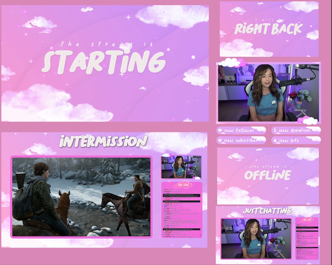 Clouds Animated Stream Overlay Package for Twitch, Cute Pink Purple ...
