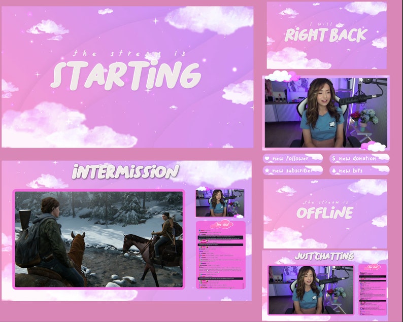 Clouds Animated Stream Overlay Package for Twitch Cute Pink - Etsy