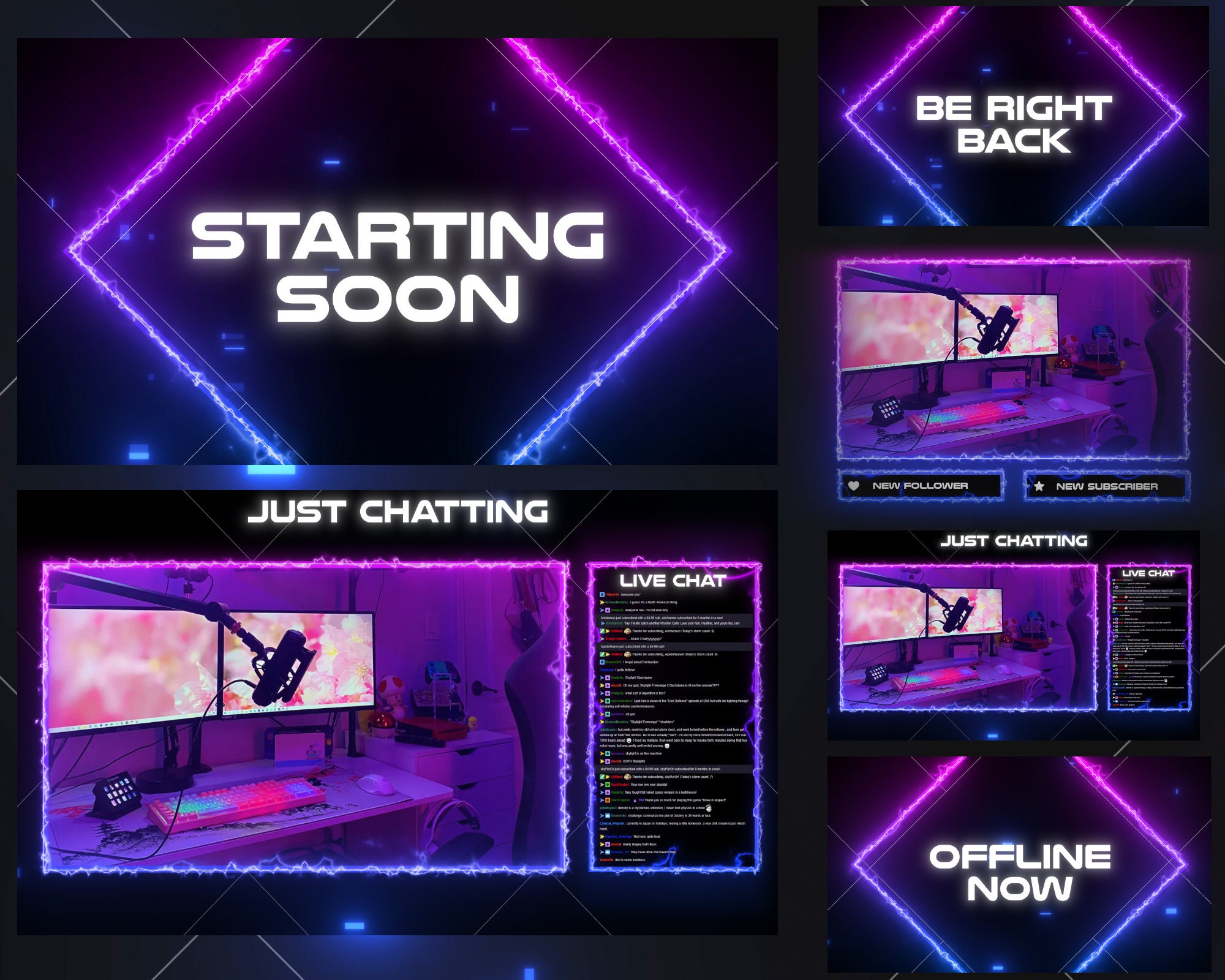 Neon Blue and Pink Gradient Animated Overlays Glowing Theme Streaming ...