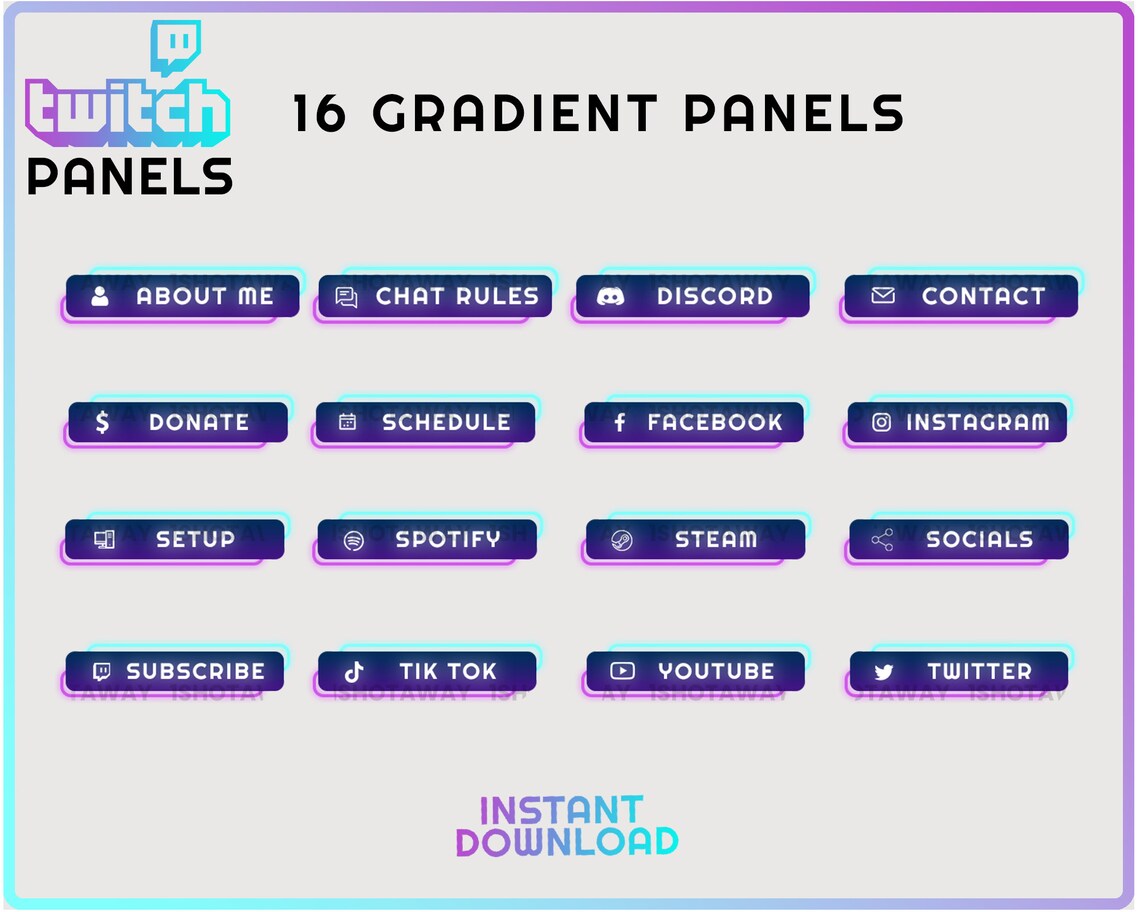 16 Twitch Panels Pack Pink Blue Neon Panels Clean Gradient Panels Instant Download / Ready to ...