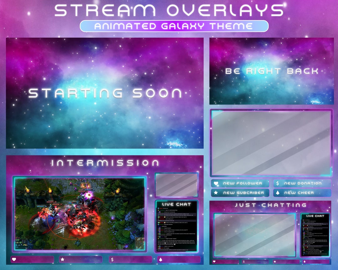 Galaxy Animated Twitch Overlay, Space Stream Overlay Pack, Stars Theme ...