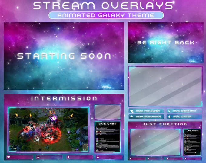 Galaxy Animated Twitch Overlay, Space Stream Overlay Pack, Stars Theme ...