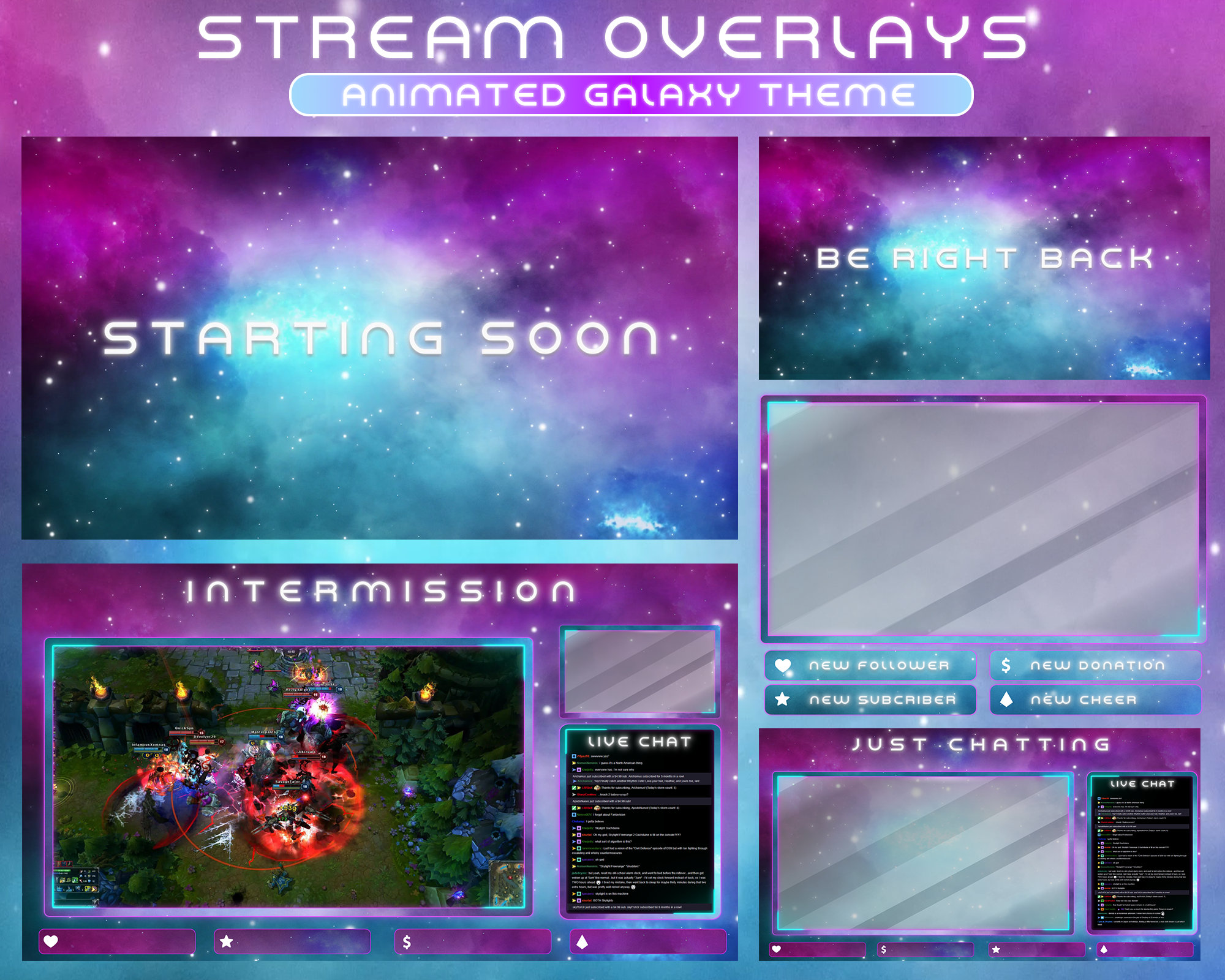 Galaxy Animated Twitch Overlay, Space Stream Overlay Pack, Stars Theme ...