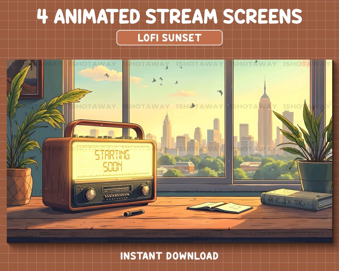 Sunset Twitch Overlays, Animated Lofi Twitch Screens, Vintage Stream ...