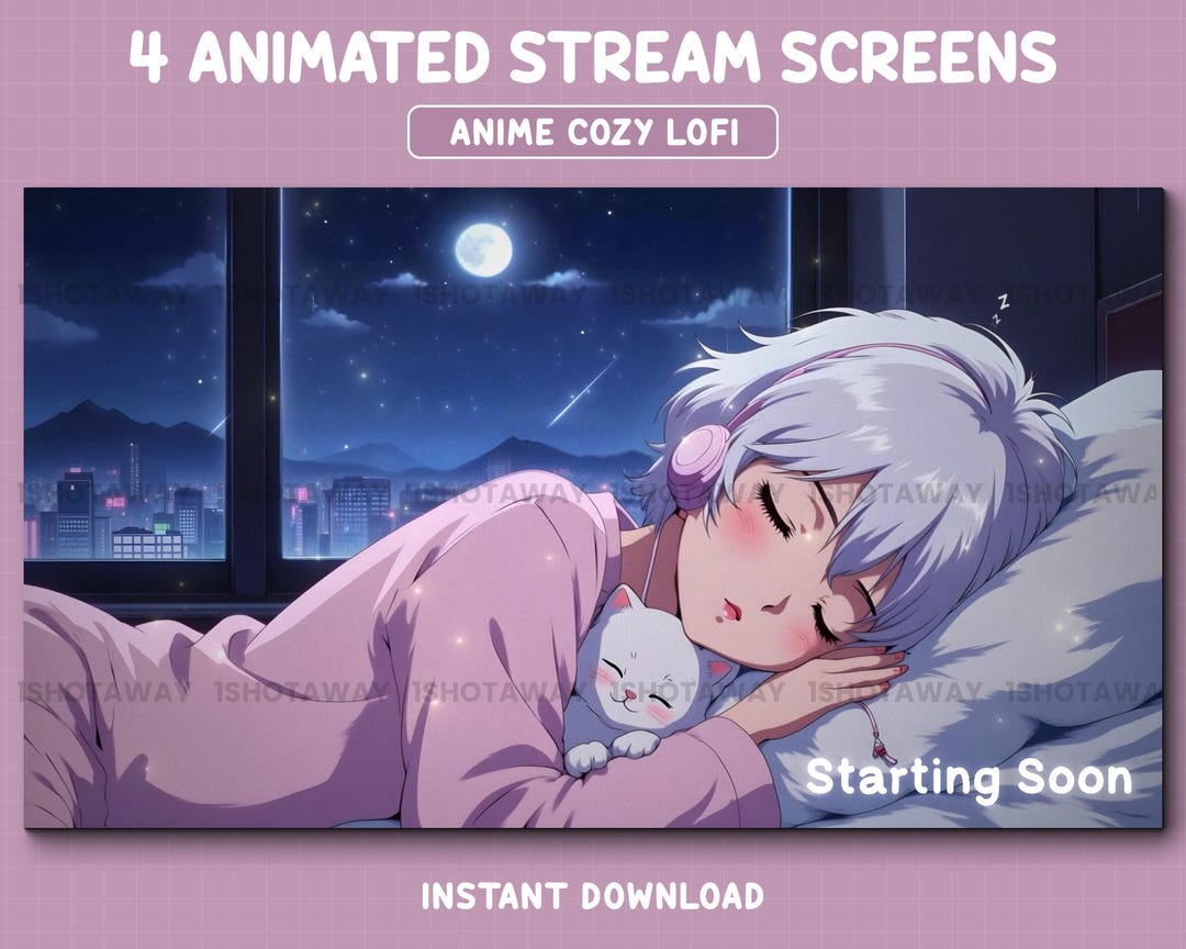 Cozy Twitch Overlays, Anime Girl Stream Overlay, Cozy Stream Screens ...
