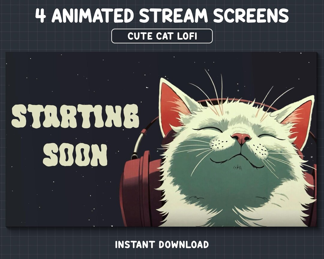 Cat Twitch Overlay, Animated Cozy Twitch Screens, Anime Cat Stream ...
