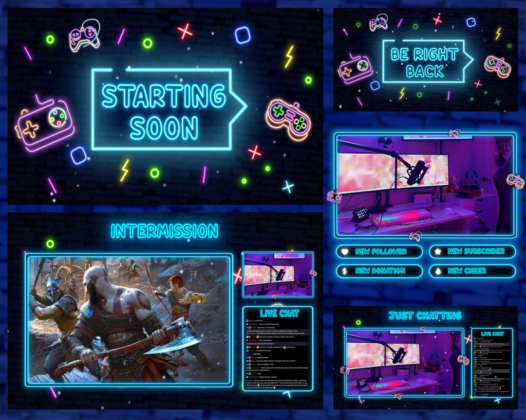 Gaming Neon Animated Overlays, Twitch Animated Overlay Gaming Neon ...