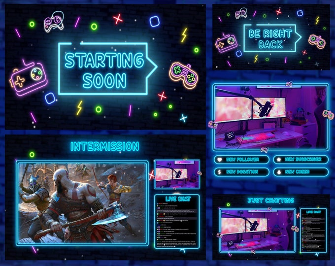 Gaming Neon Animated Overlays, Twitch Animated Overlay Gaming Neon ...