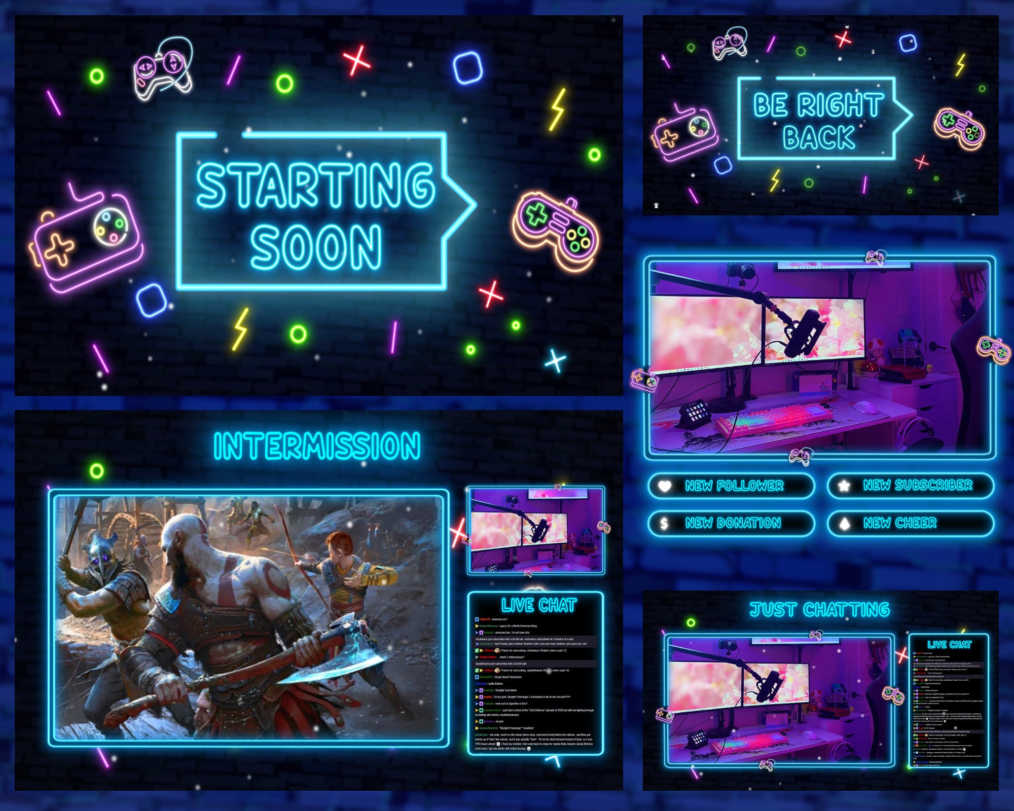 Gaming Neon Animated Overlays, Twitch Animated Overlay Gaming Neon ...