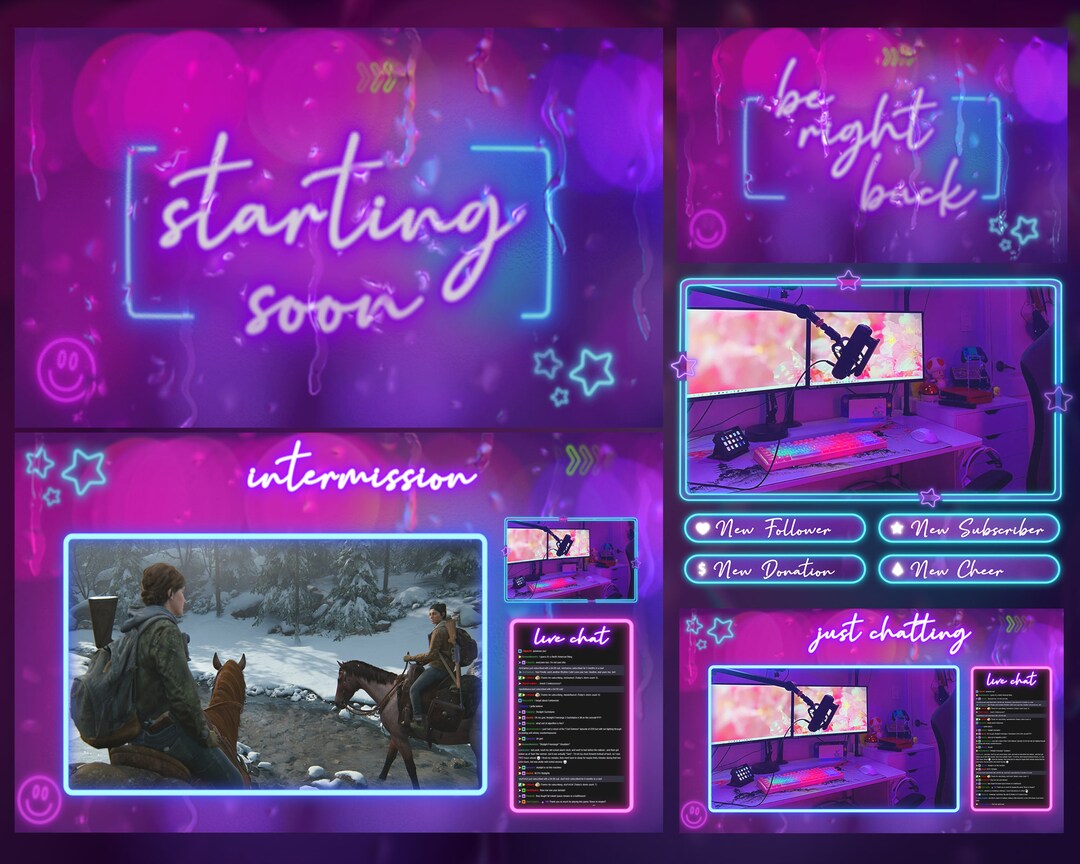 Neon Animated Twitch Overlay, Minimalistic Stream Overlay Pack ...