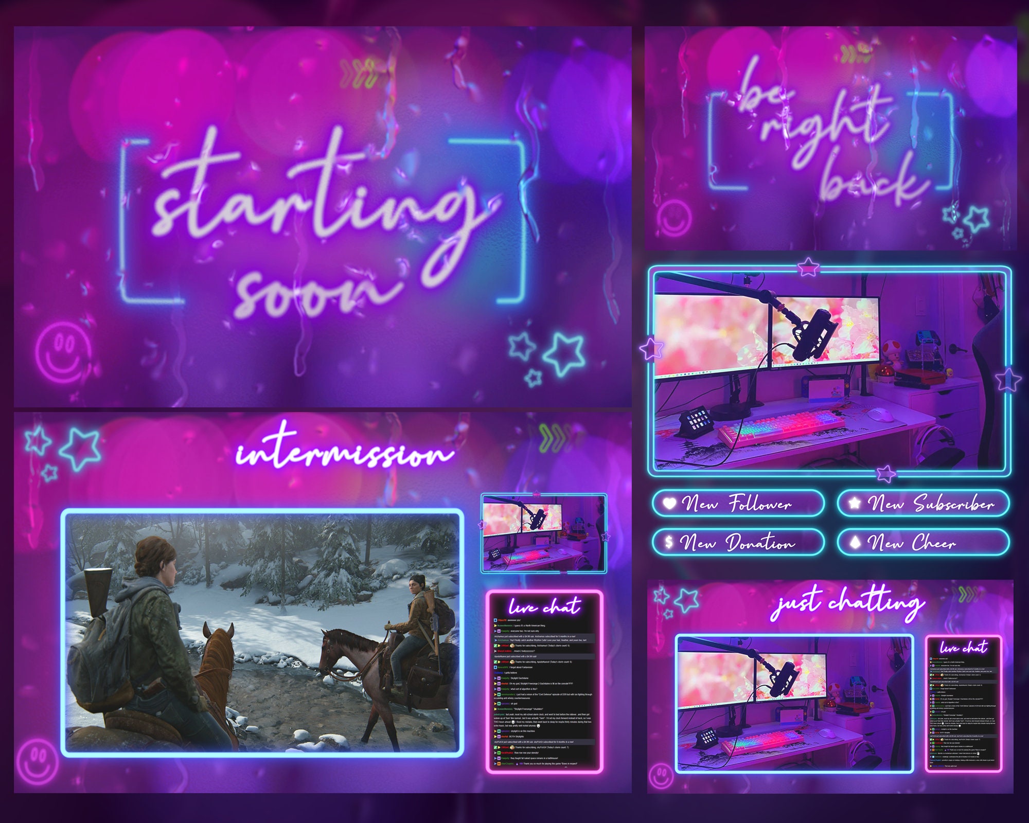 Neon Animated Twitch Overlay, Minimalistic Stream Overlay Pack ...