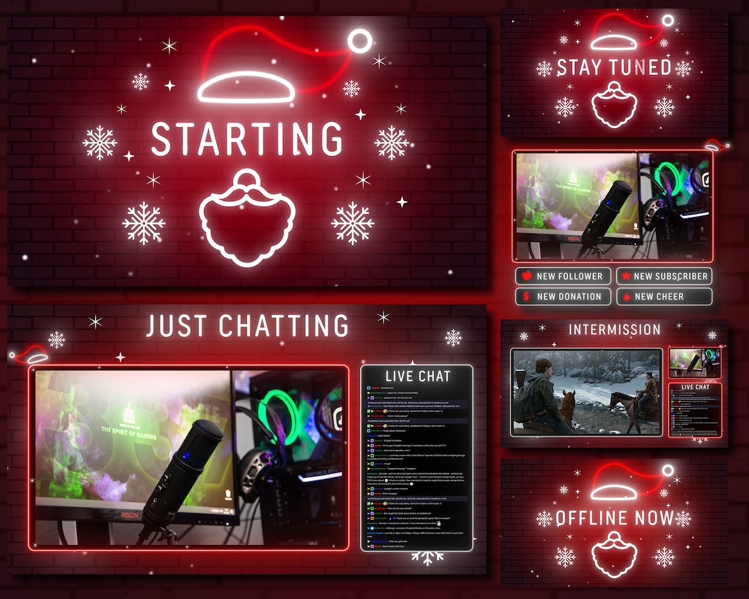 Christmas Twitch Overlays, Animated Red White Twitch Pack, Christmas ...