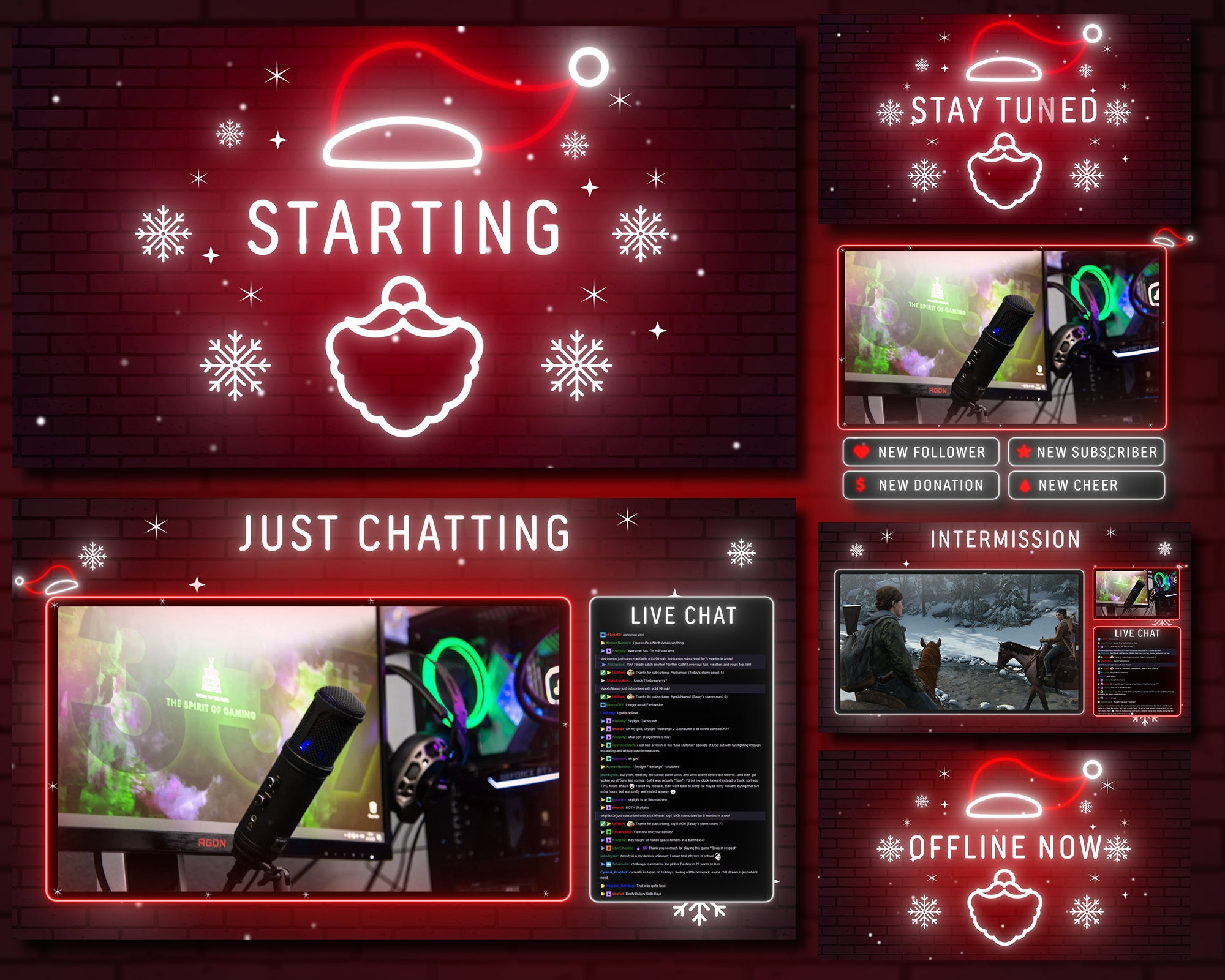Christmas Twitch Overlays, Animated Red White Twitch Pack, Christmas ...