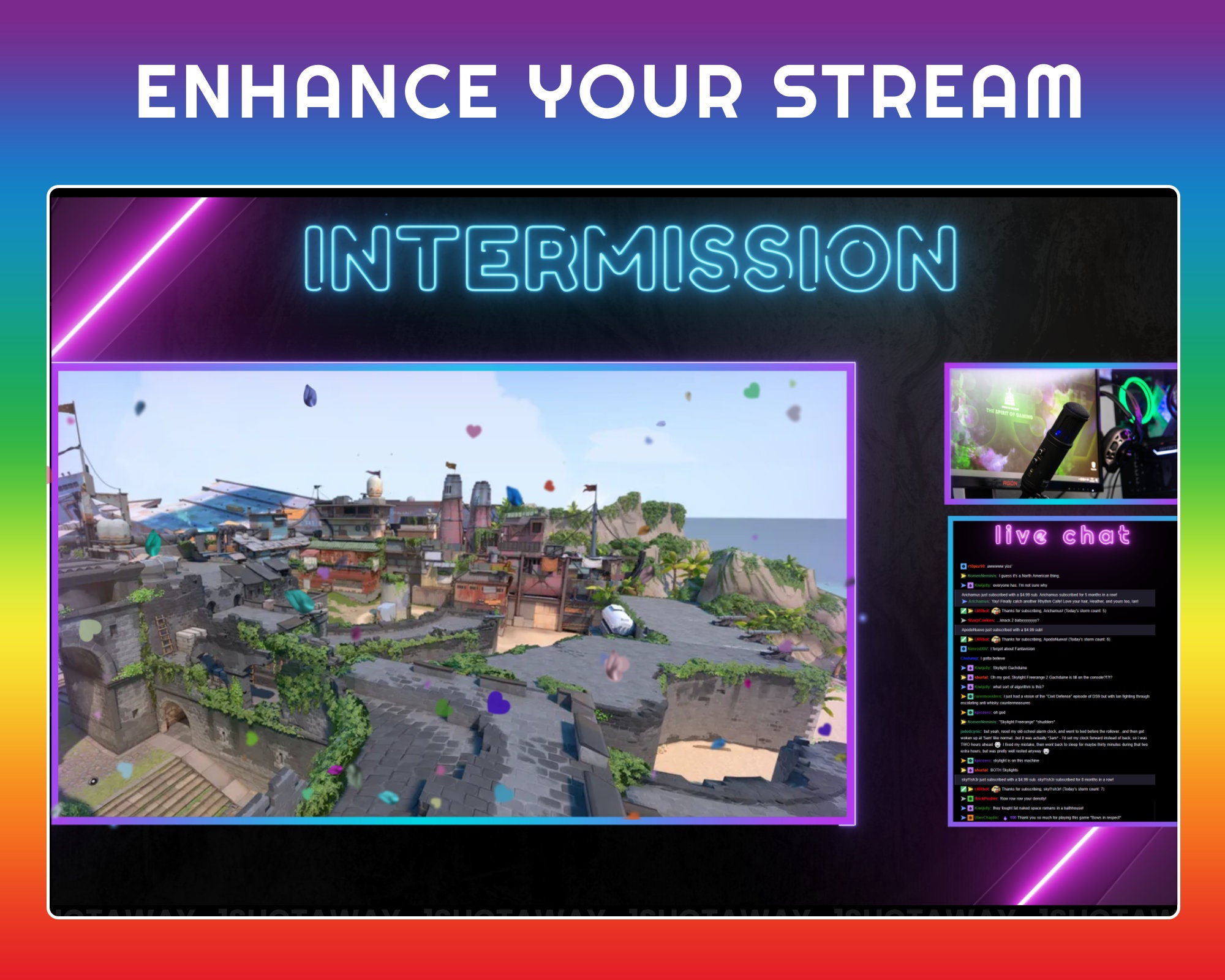 Animated Colorful Heart Stream Decoration, Hearts Twitch Overlay, Cute ...