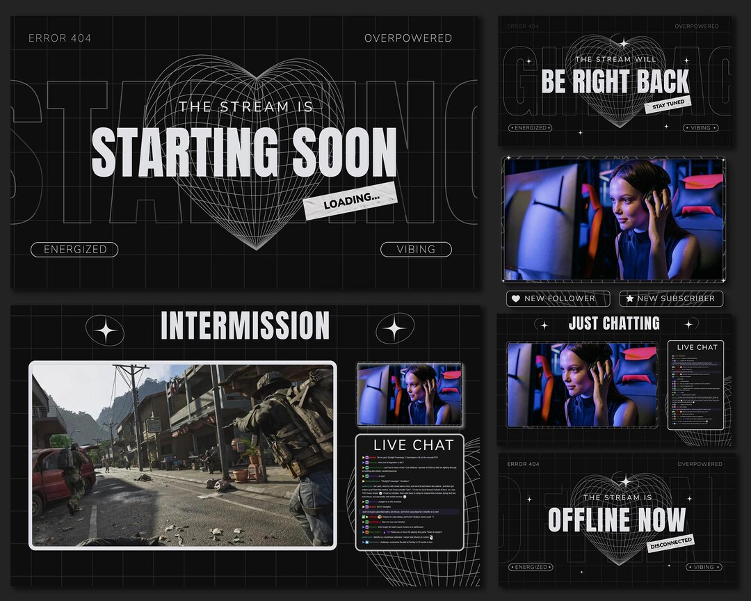 Black and White Animated Twitch Overlays, Clean Aesthetic Stream ...