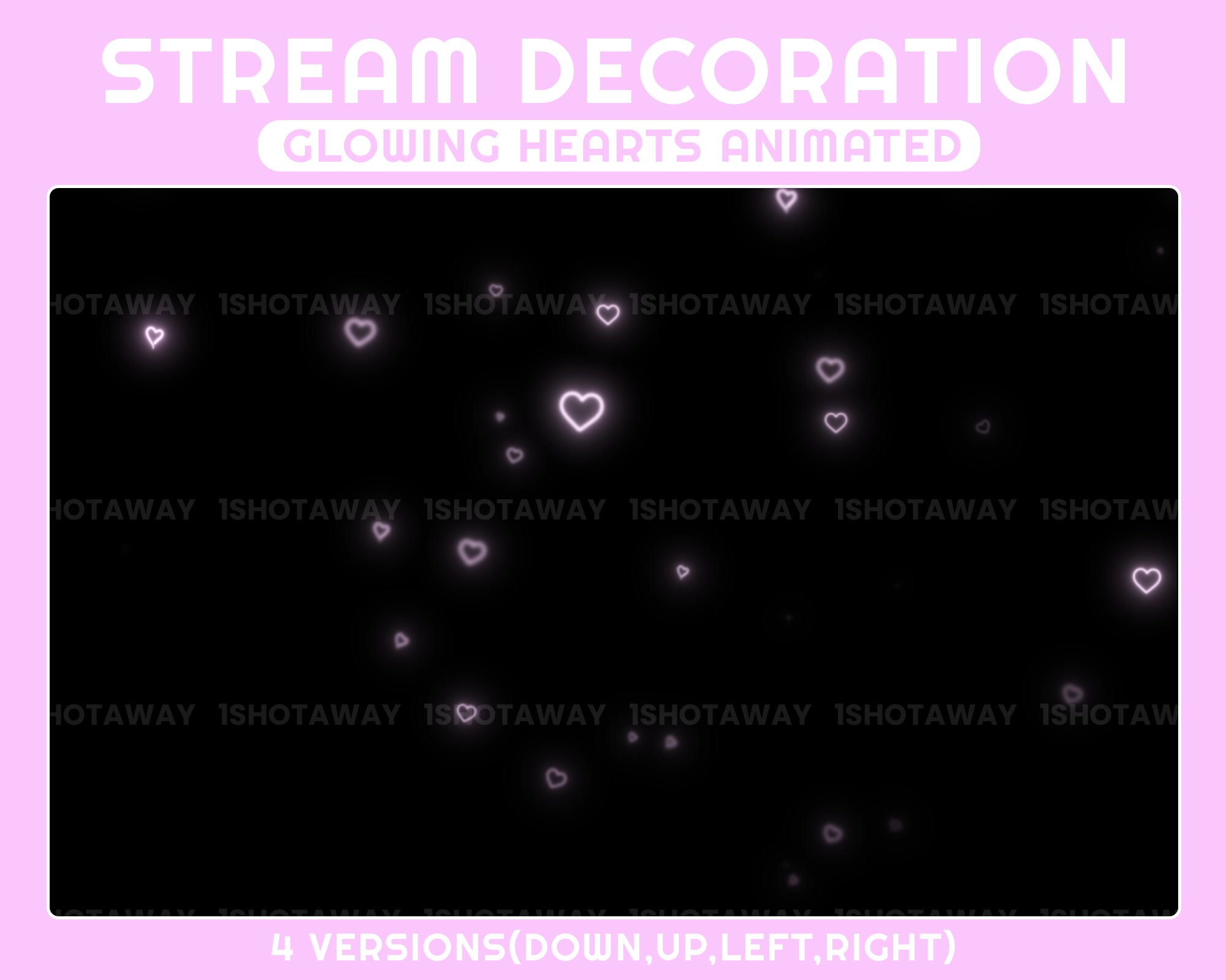 Animated Heart Glowing Stream Decoration, Glowing Pink Hearts Twitch ...