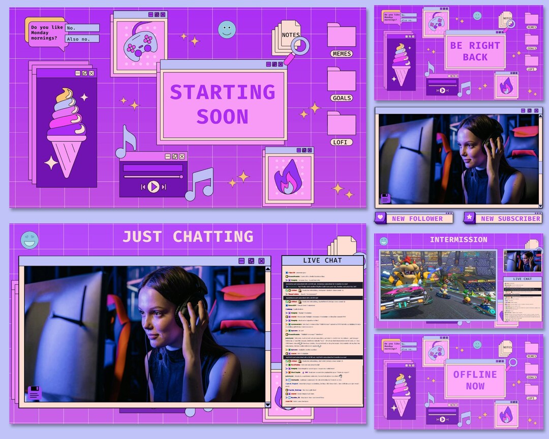 Twitch Retro Animated Overlay, Retro Computer Overlay, Pink Purple ...