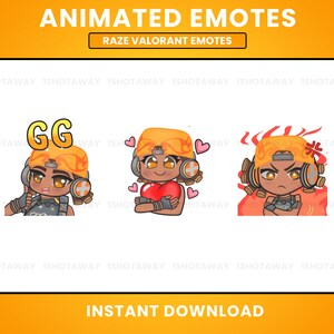 Raze Valorant Animated Emotes, GG Emote, Twitch Animated Emotes, Rage ...