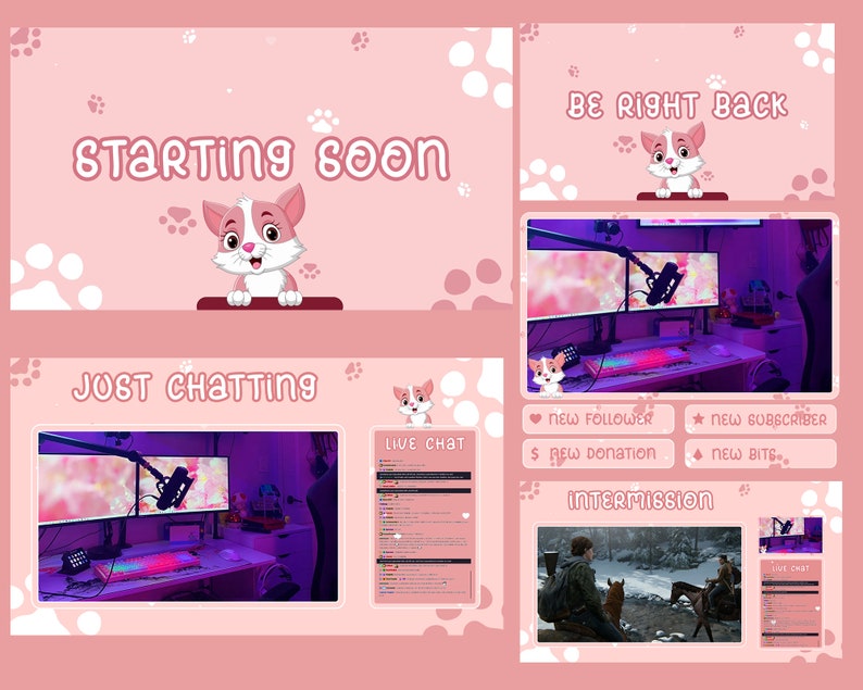 Animated Twitch Overlay Cute Kitty, Pink Kawaii Stream Overlay, Cat ...