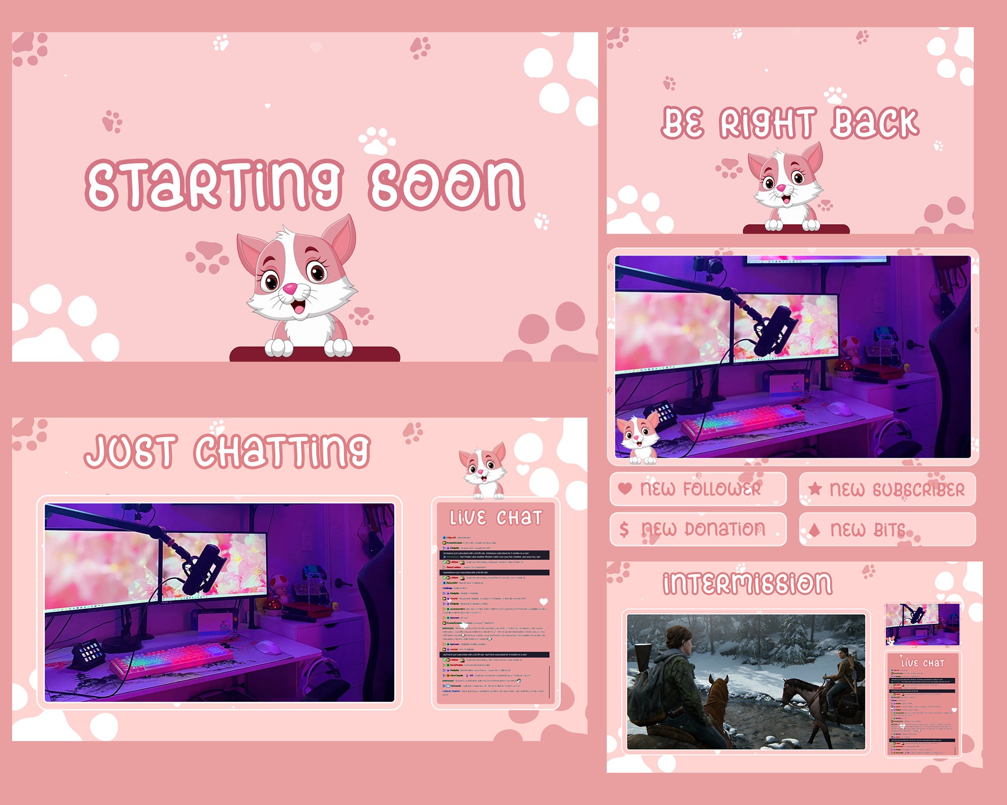 Animated Twitch Overlay Cute Kitty, Pink Kawaii Stream Overlay, Cat ...