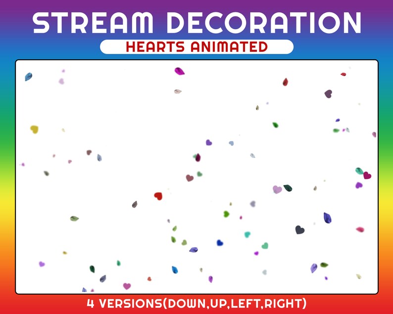 Animated Colorful Heart Stream Decoration, Hearts Twitch Overlay, Cute ...