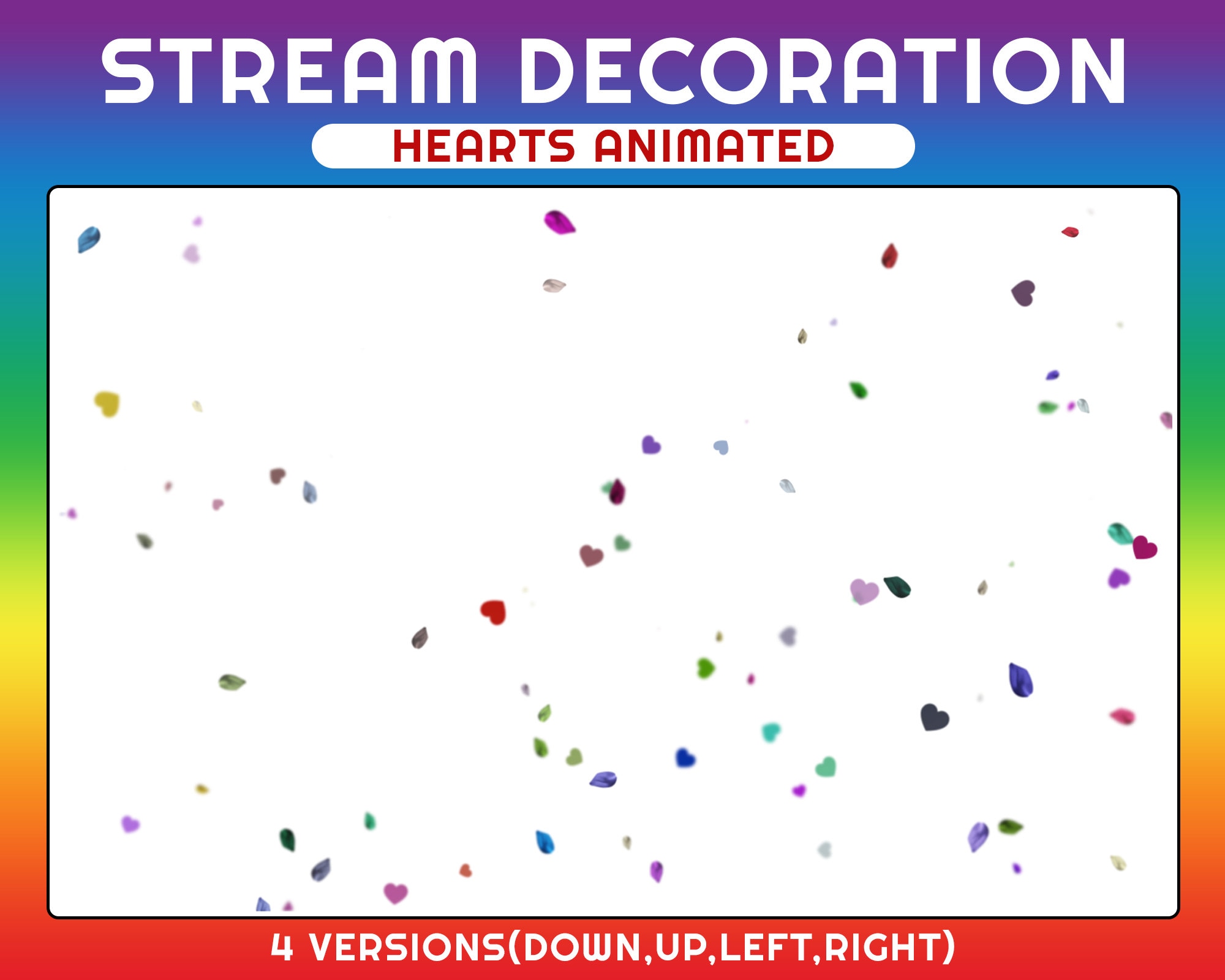 Animated Colorful Heart Stream Decoration, Hearts Twitch Overlay, Cute ...