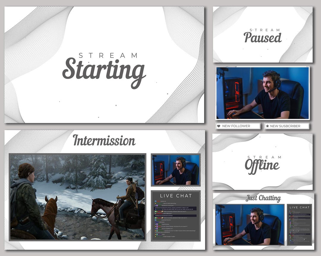 White and Black Animated Twitch Overlays, Clean Aesthetic Stream ...