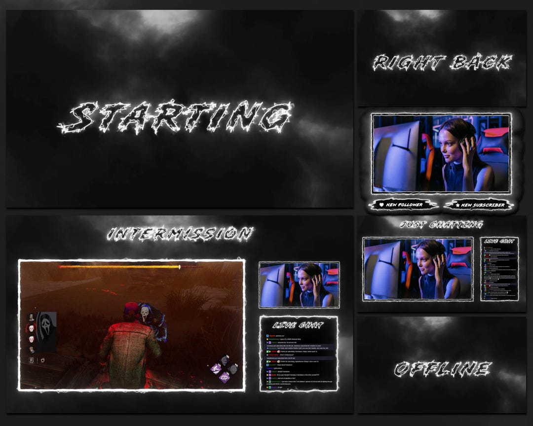 Black and White Horror Twitch Overlay, Horror Stream Overlay, Spooky ...