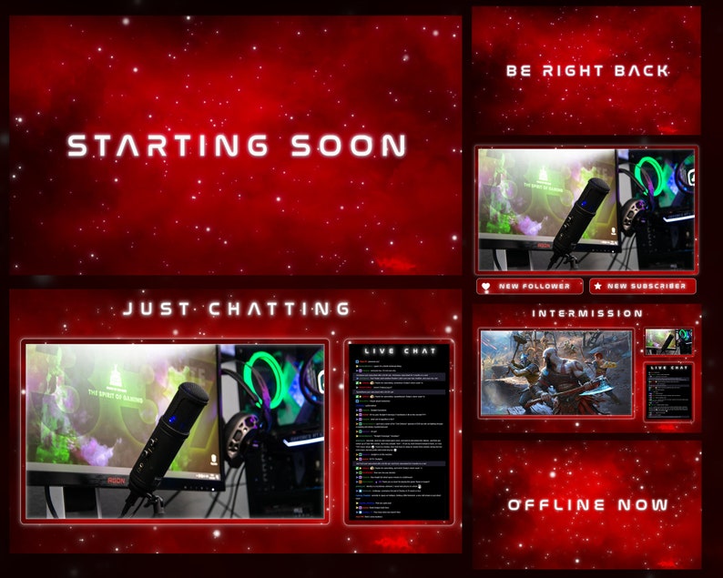 Animated Red Twitch Overlay, Red and Black Twitch Overlay, Space ...