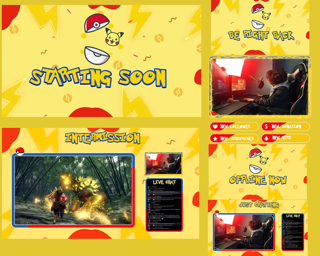 Stream Animated Overlays Pikachu Pokemon, Pikachu Twitch Overlays, Cute ...