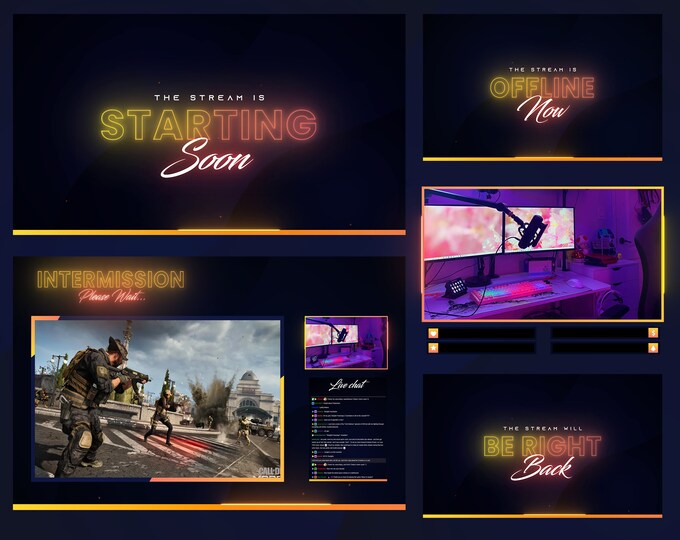 Stream Overlays Animated Neon Yellow Orange Twitch Pack, Clean ...